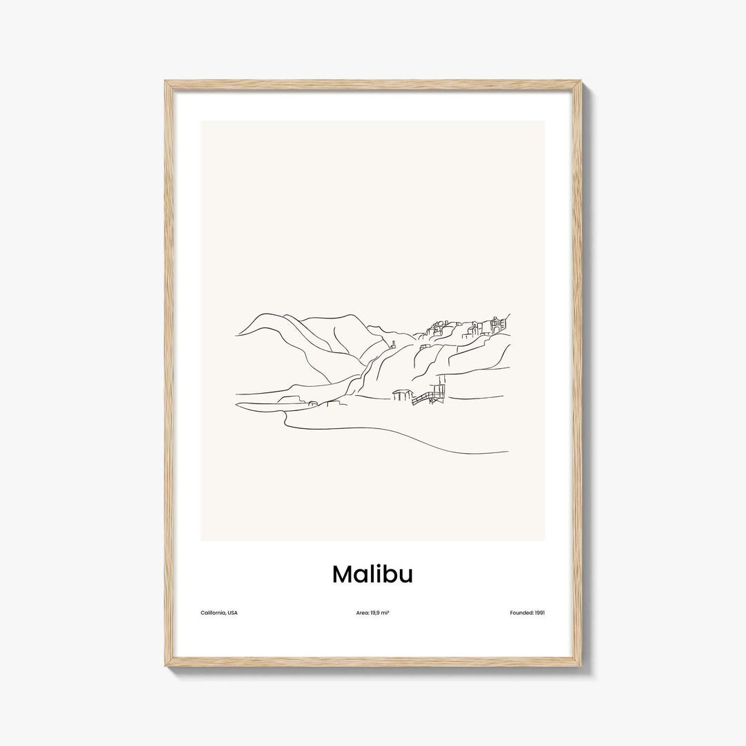 Malibu One Line Drawing Wall Art, Malibu Travel Poster & City Map Print ...