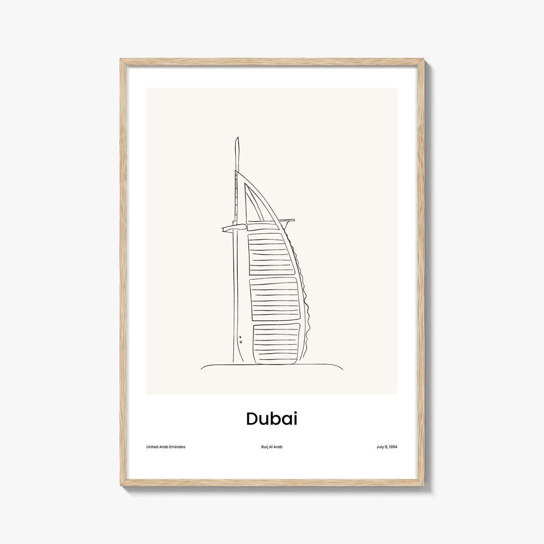 Dubai Line Art Print, Burj Al Arab Poster, UAE Wall Art, Arabian ...