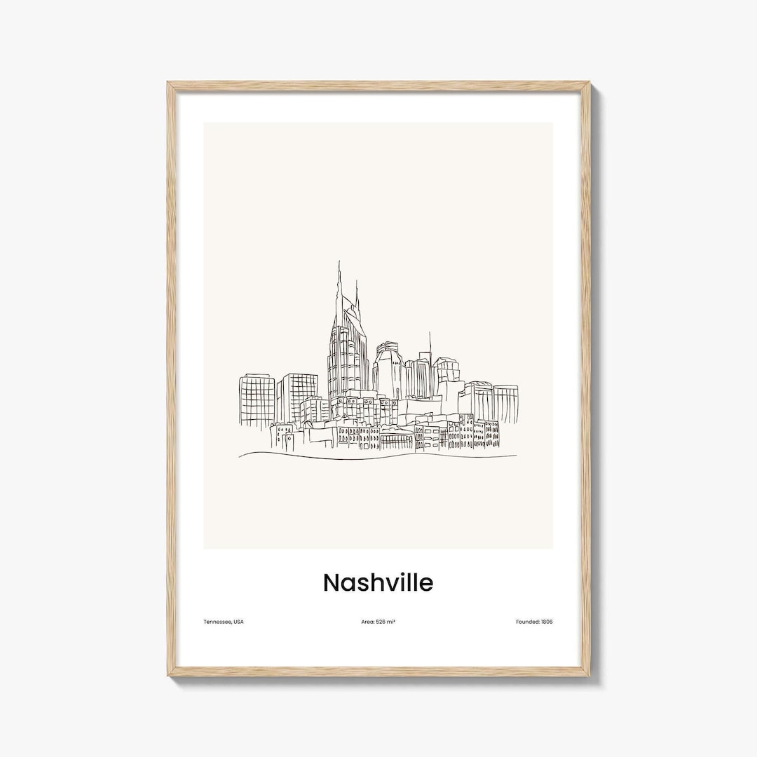 Nashville Line Art Print, Music City Poster, Tennessee Wall Art, USA ...