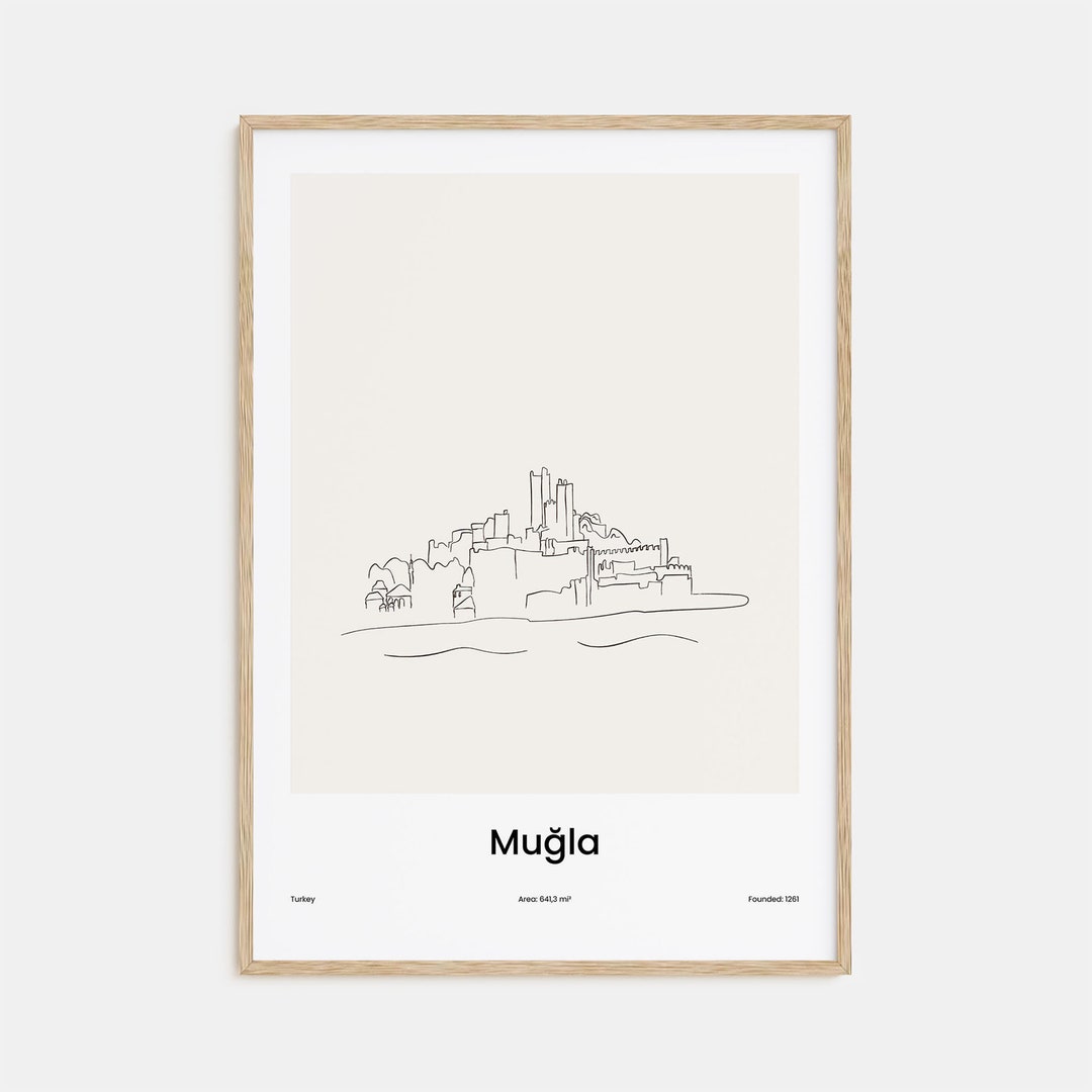 Mugla One Line Drawn Print, Muğla Wall Art, Muğla Wall Decor, Muğla ...