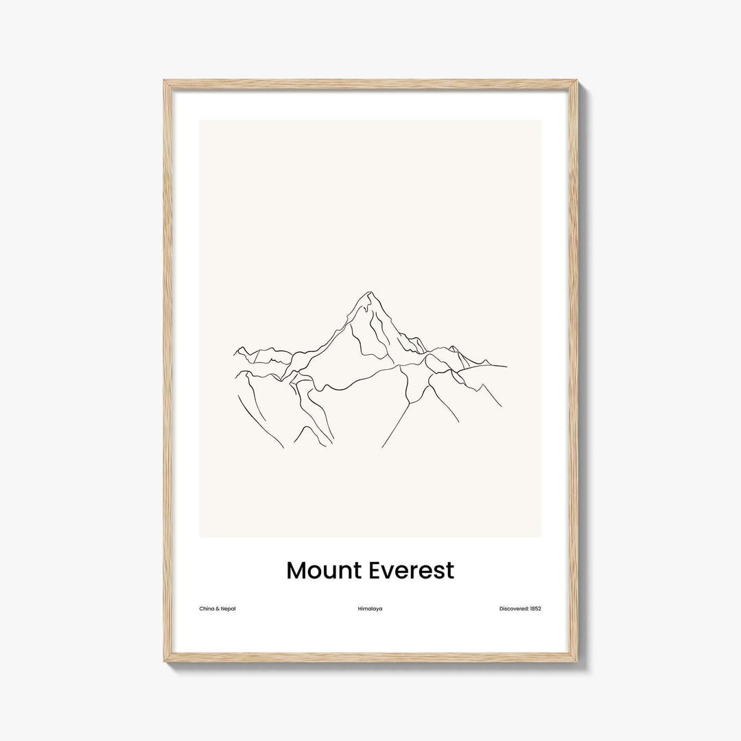 Mount Everest Line Art Print, Himalayas Poster, Nepal Wall Art, Tibet ...