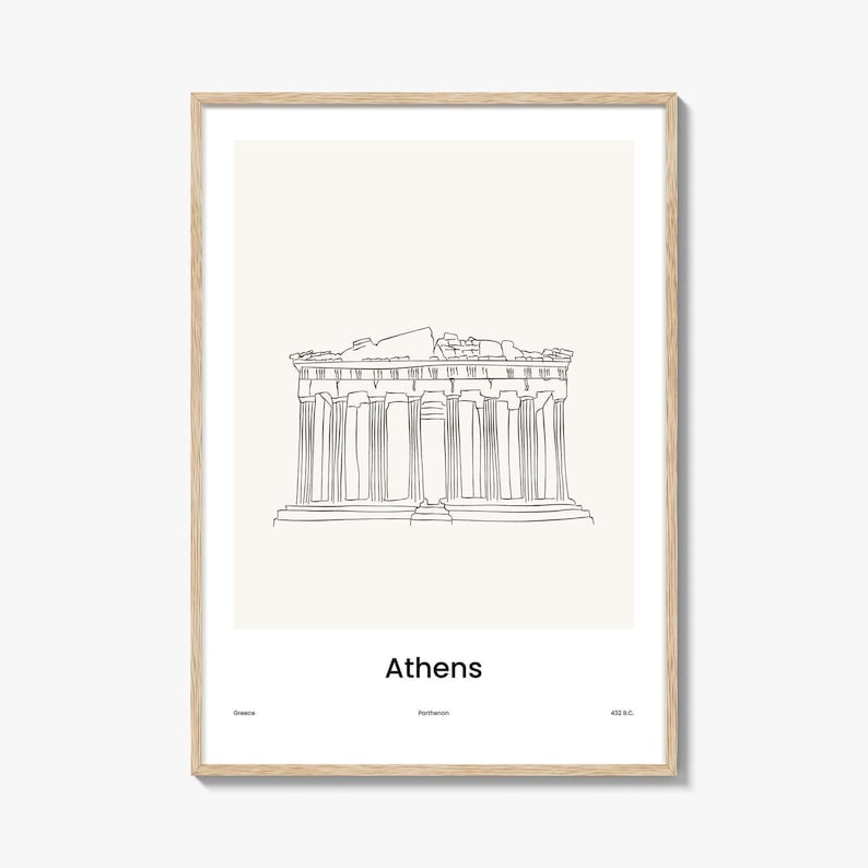 Athens Line Art Print, Parthenon Poster, Greece Wall Art, Akropolis ...