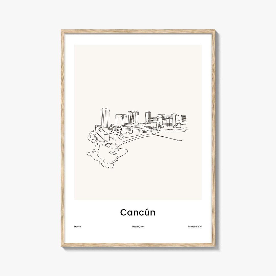 Cancún Line Art Print, Quintana Roo Poster, Mexico Wall Art, Skyline ...