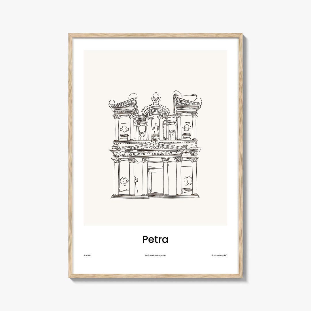 Petra Line Art Print, Treasury Poster, Jordan Wall Art, Al-khazneh ...