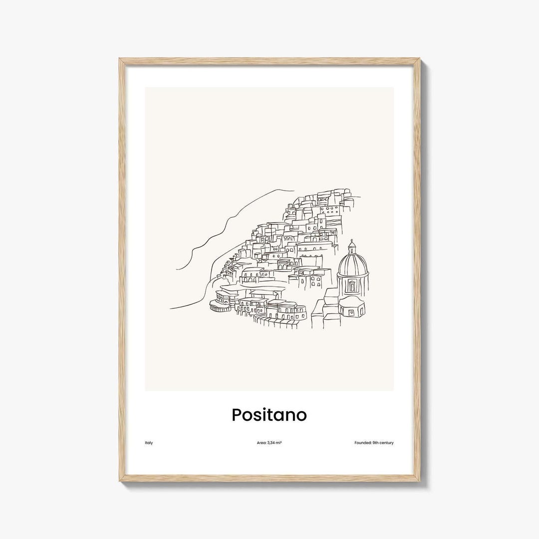 Positano Line Art Print, Amalfi Coast Poster, Italia Wall Art, Campania ...