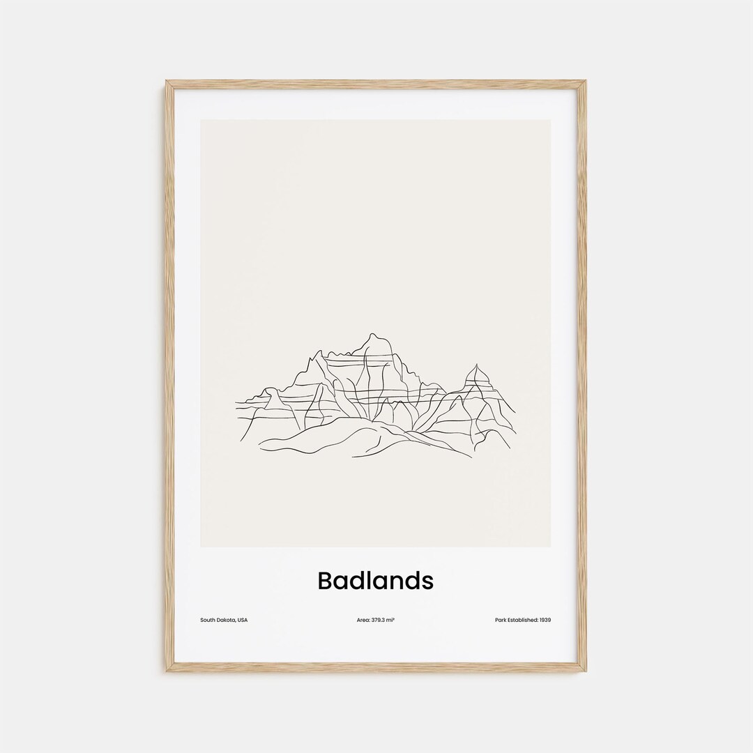 Badlands National Park One Line Drawn Print, Badlands Wall Art ...