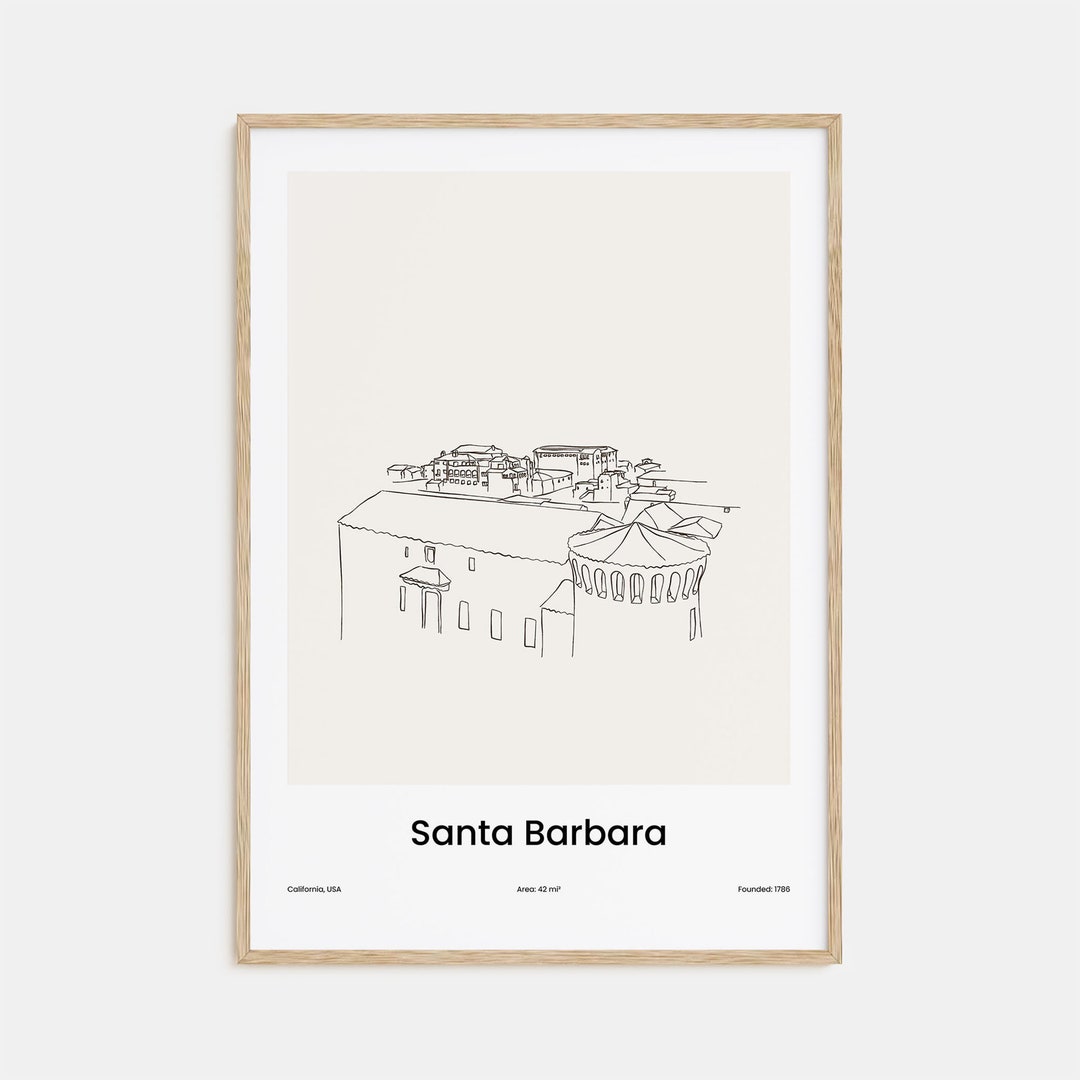Santa Barbara One Line Drawn Print, Santa Barbara Art, Santa Barbara ...