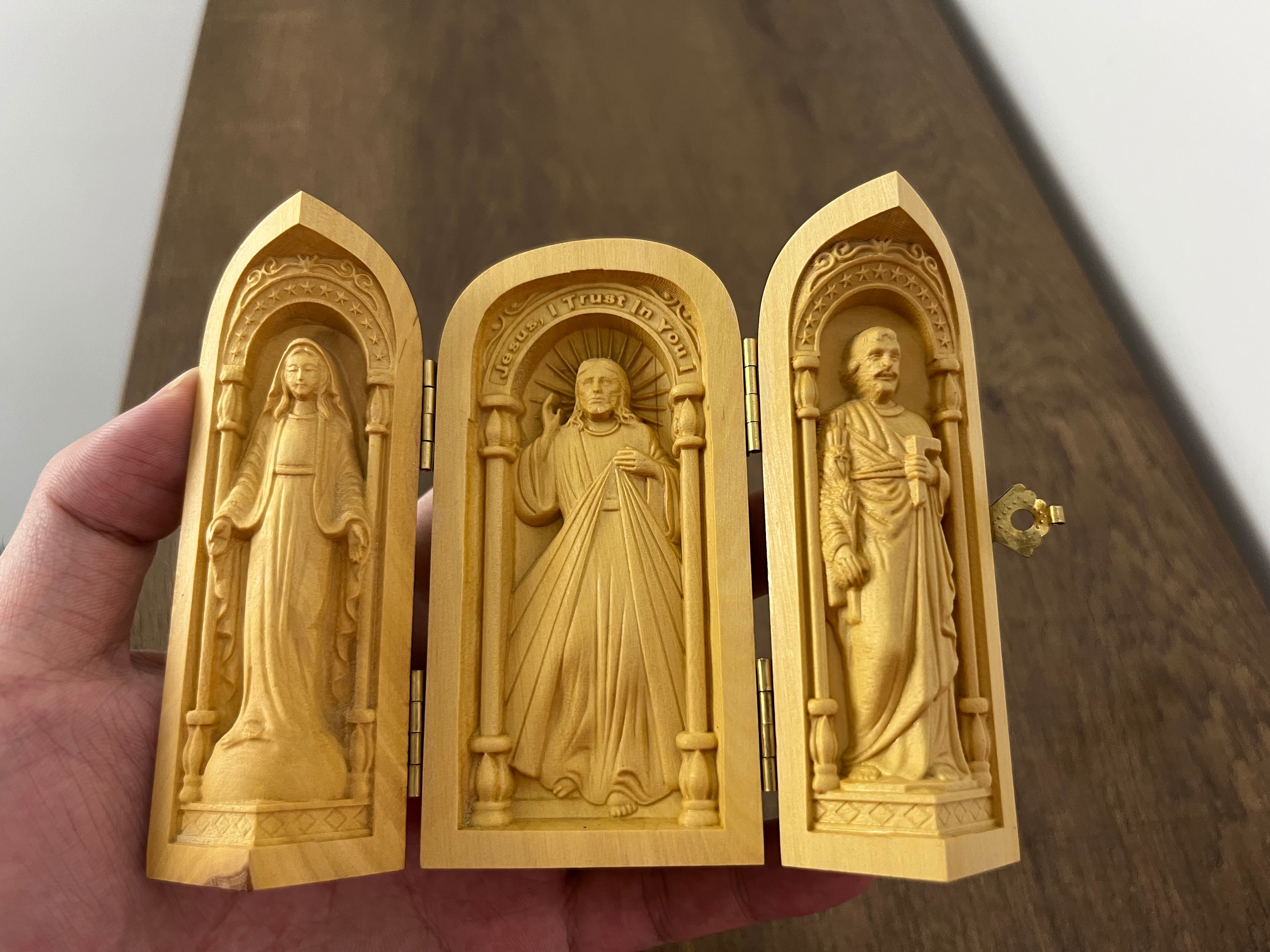 Holy Family Wood Carving Family Altar Catholic Virgin Mary Jesus Joseph ...