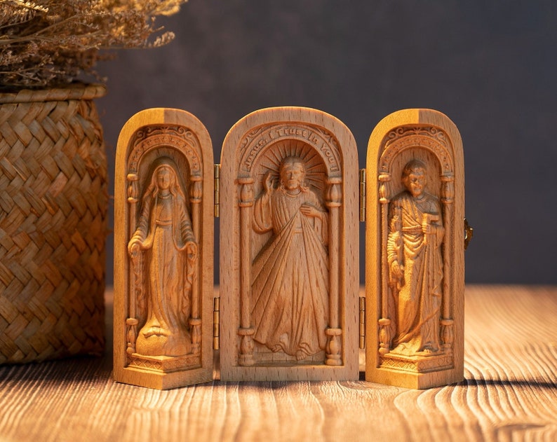 Holy Family Wood Carving Family Altar Catholic Virgin Mary Jesus Joseph ...