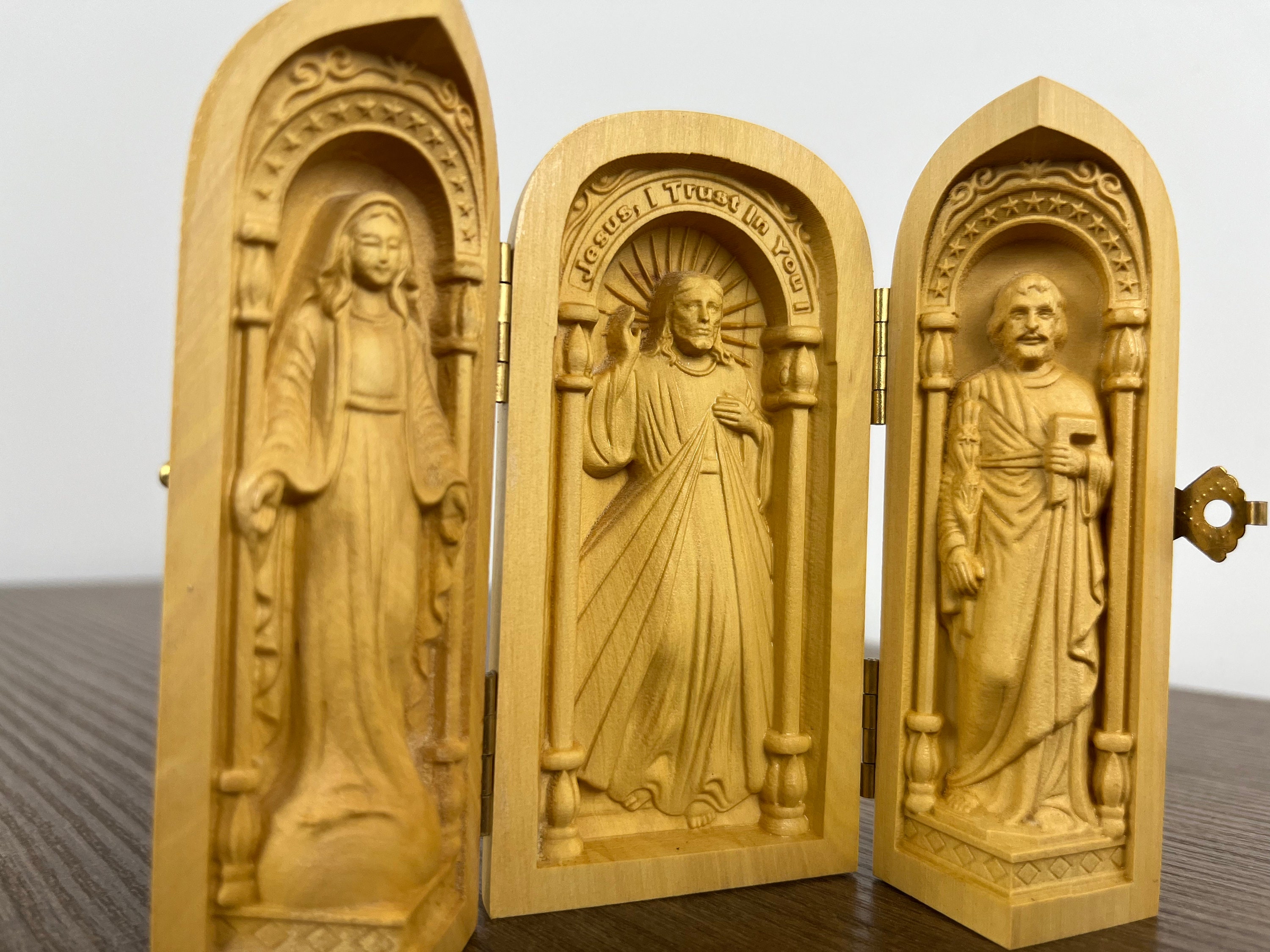 Holy Family Wood Carving Family Altar Catholic Virgin Mary Jesus Joseph ...