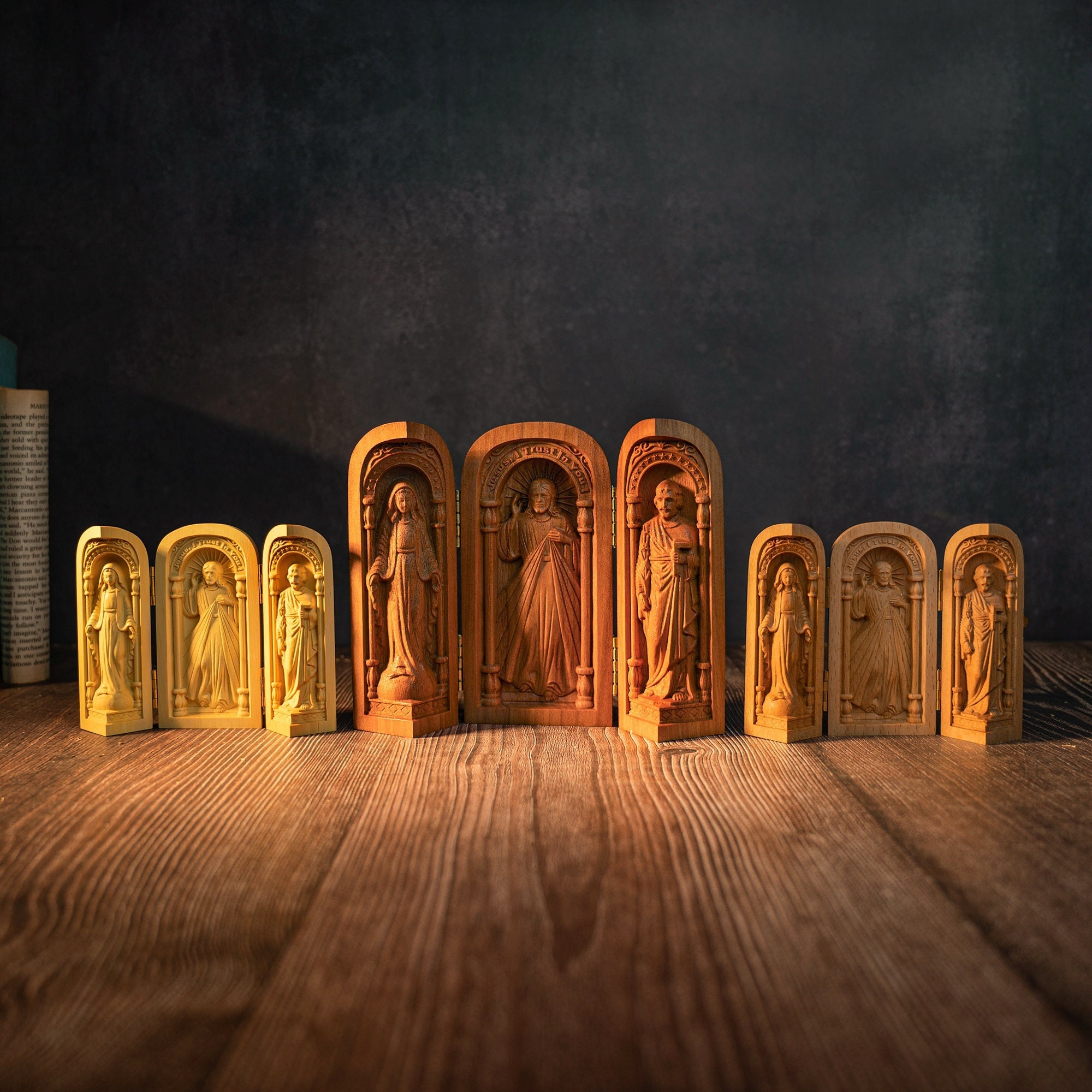 Holy Family Wood Carving Family Altar Catholic Virgin Mary Jesus Joseph ...