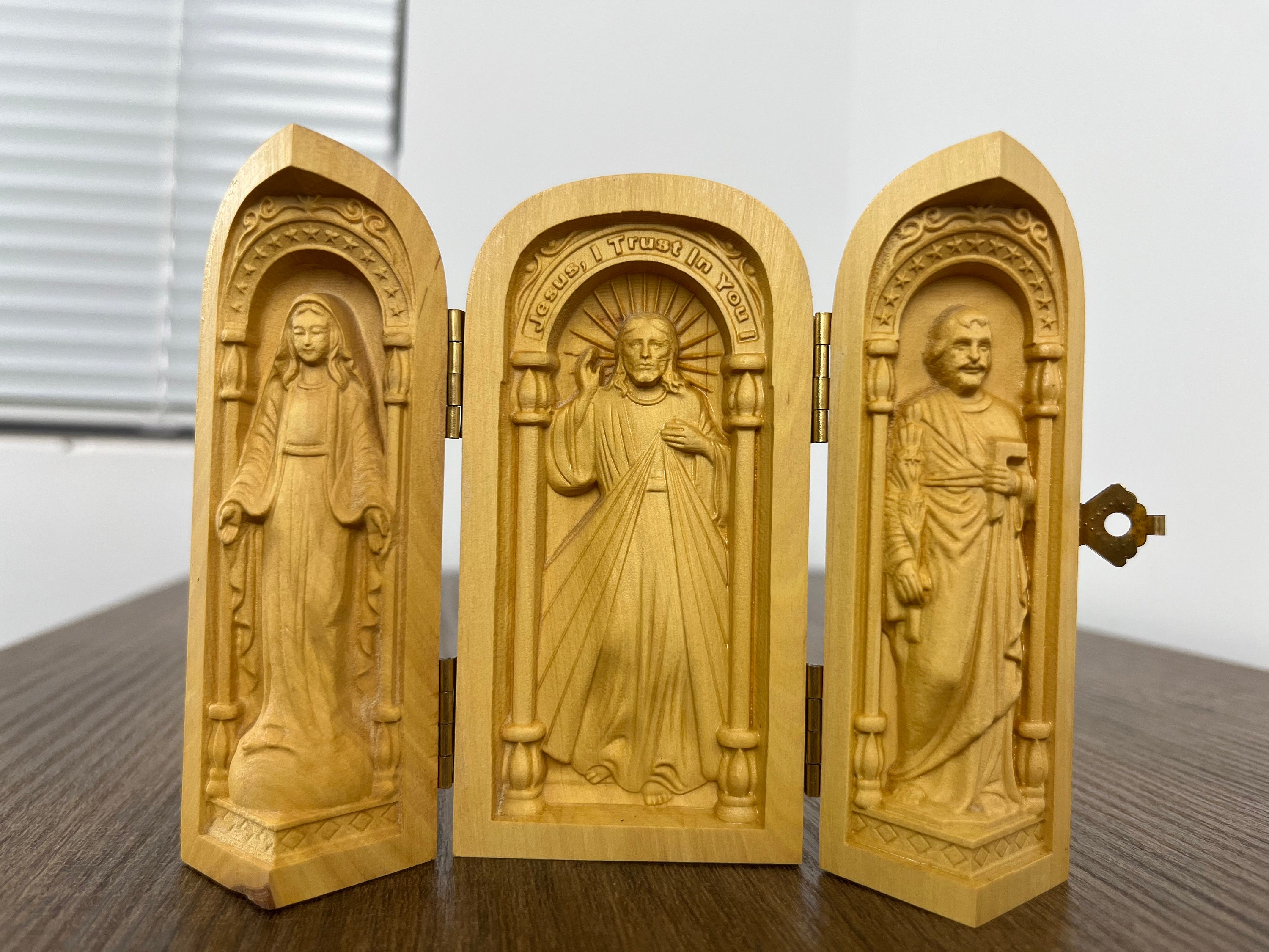 Holy Family Wood Carving Family Altar Catholic Virgin Mary Jesus Joseph ...