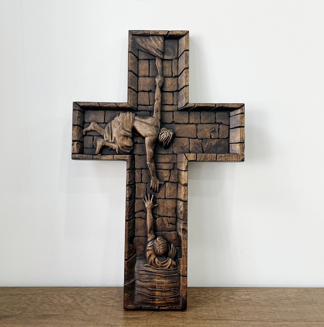 Trinity Wood Carved Cross Religious Wall Decoration,engraved Wooden ...