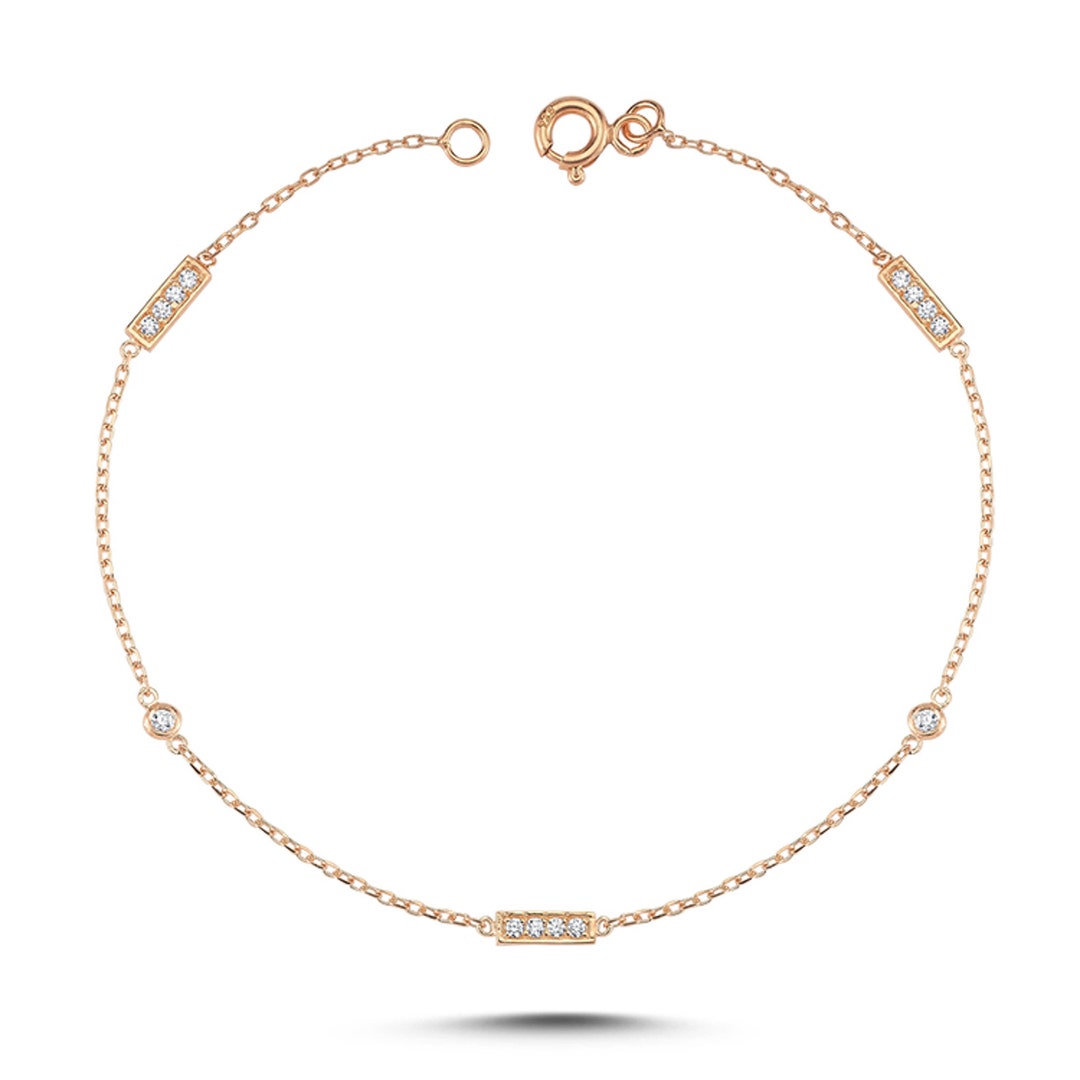 14K Real Gold 0.17 Carat Diamond Symbol Bracelet/rose Gold - Etsy