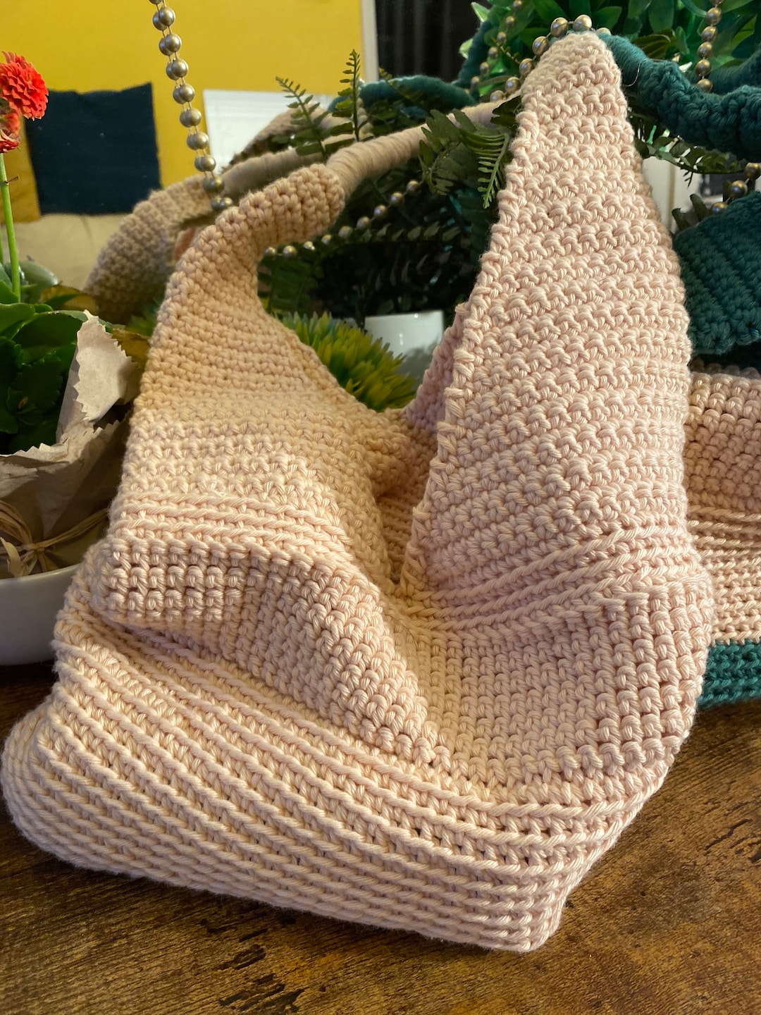 Crochet Slouch Bag: Handmade Cotton Hobo Tote - Almond Beige - Etsy