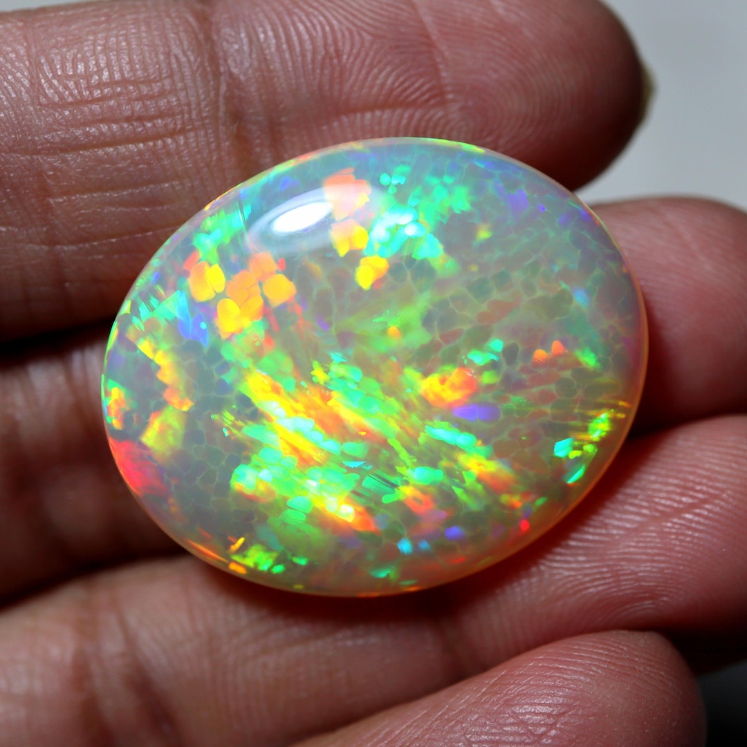 39 Cts 32x26mm Rare Flashy Fire Honeycomb Pattern Ethiopian Opal Oval ...