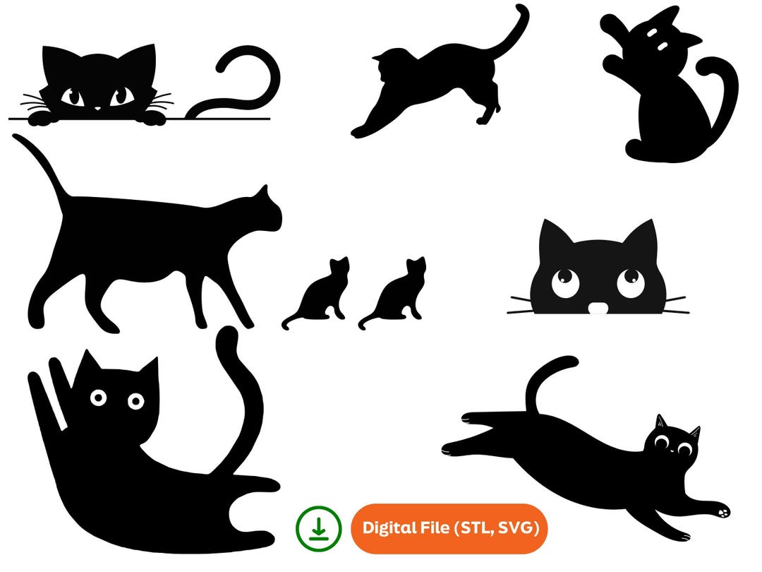 Cats STL, SVG File Pack / 25 Pieces Cat Figures / Decorative Wall Art ...