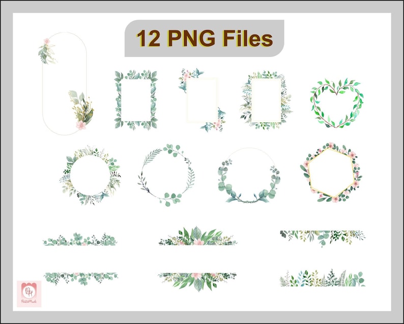 Watercolor Greenery Frames Borders PNG Clipart greenery - Etsy