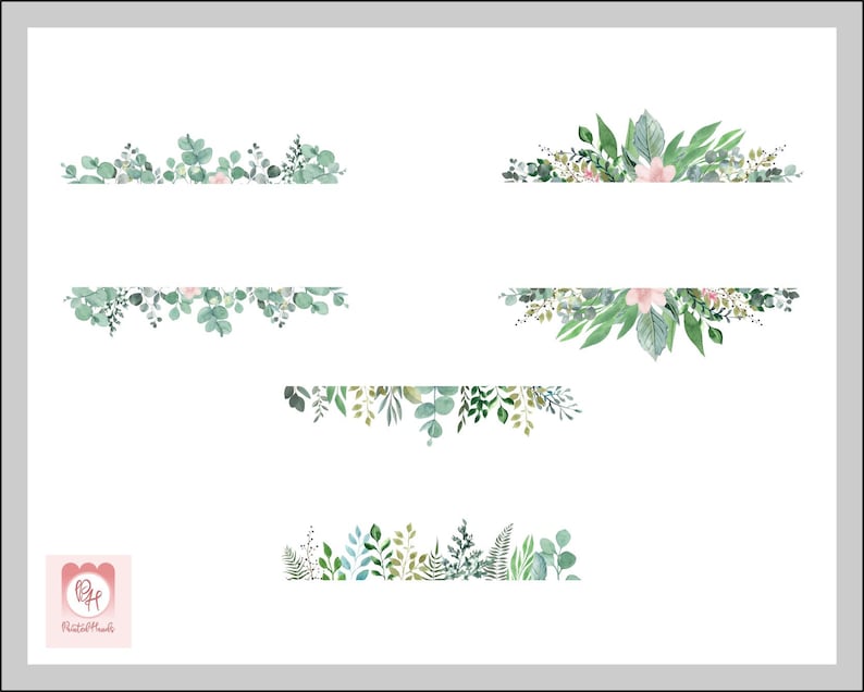 Watercolor Greenery Frames Borders PNG Clipart greenery - Etsy