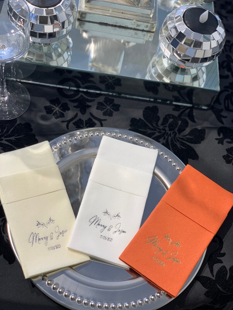Personalized Pocket Napkins, Linen Feel, Wedding Disposable Cloth Like ...