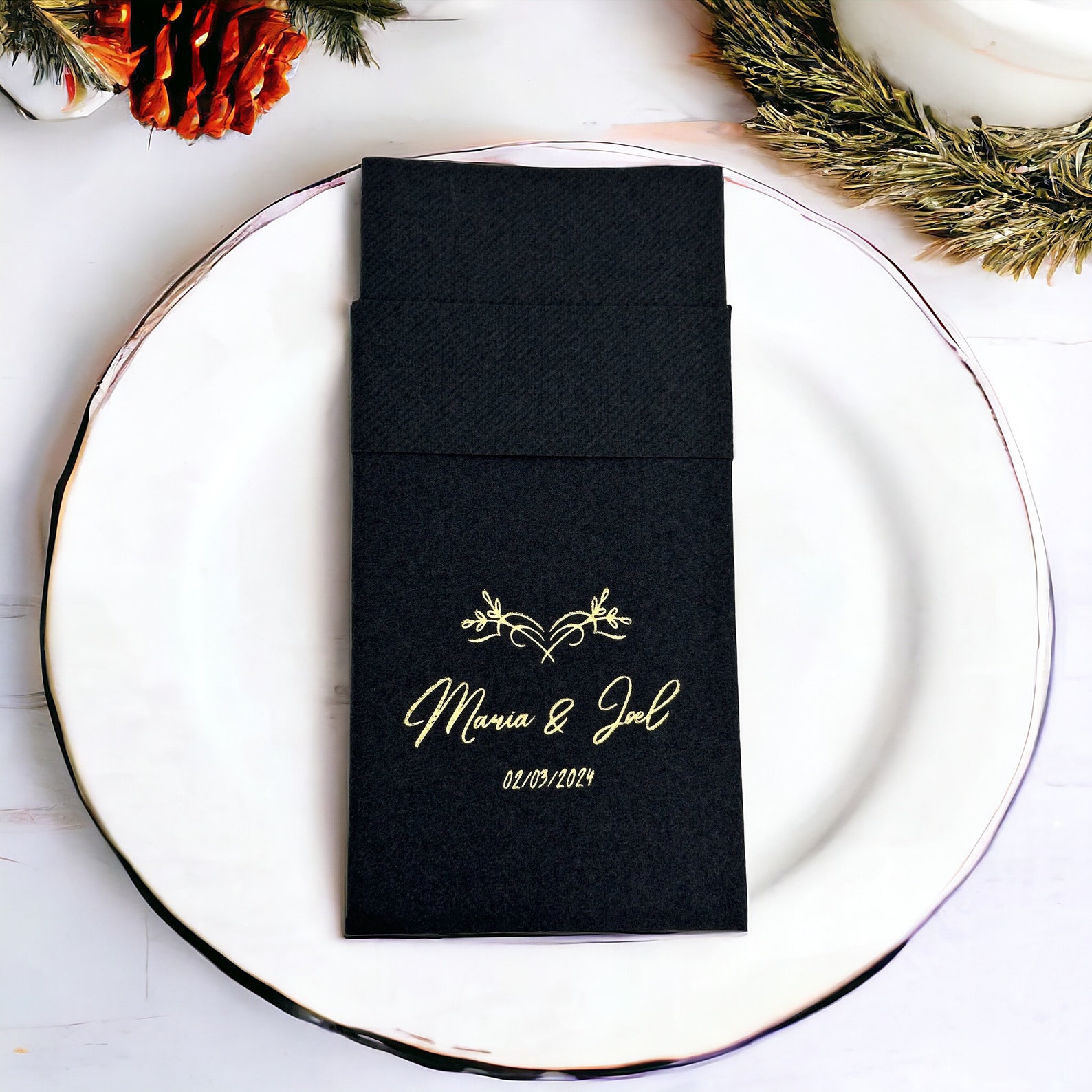 Personalized Pocket Napkins, Linen Feel, Wedding Disposable Cloth Like ...