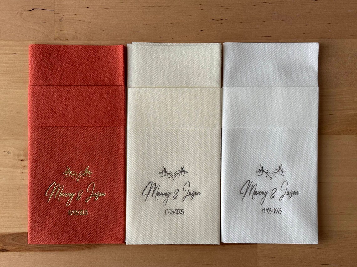 Personalized Pocket Napkins, Linen Feel, Wedding Disposable Cloth Like ...