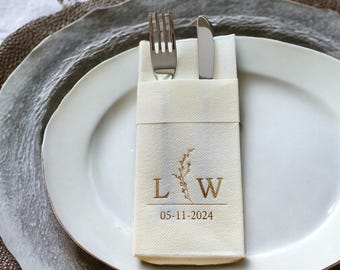Personalized Pocket Napkins, Linen Feel, Wedding Disposable Cloth Like ...