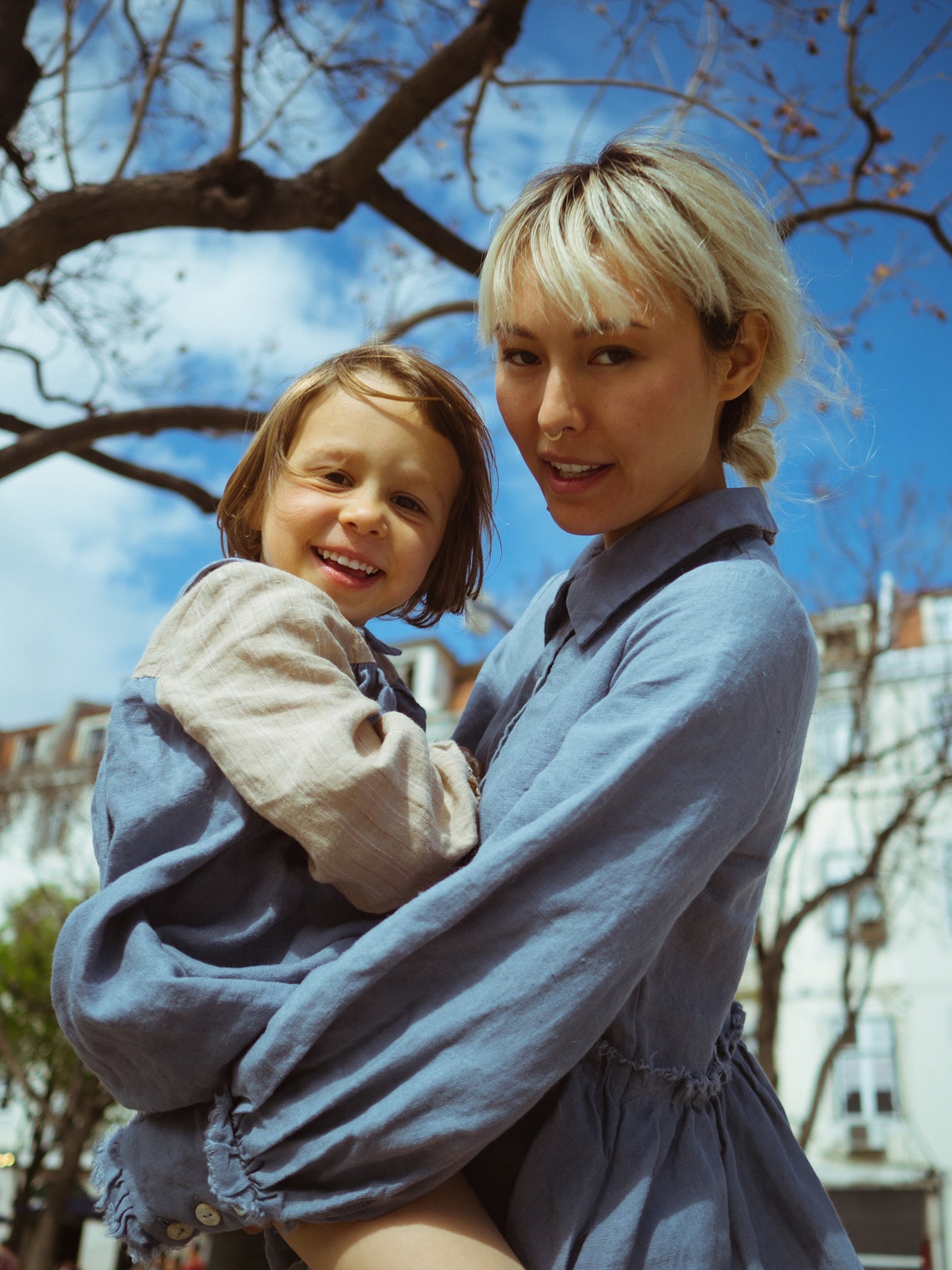 Women Linen Dress, Long Button up Front Dress, Full Skirt Dress With ...