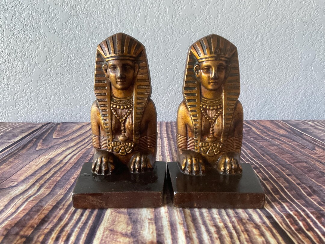 Antique Marked 9975 Bookends Egyptian Egypt Sphinx Pharaoh Bookend Cast ...