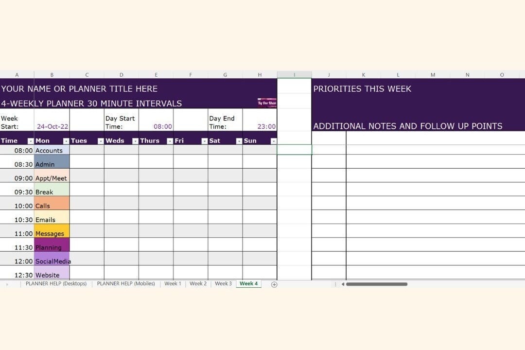 Digital Planner for Admin 4 Weekly Customised 14 Colour Coded - Etsy