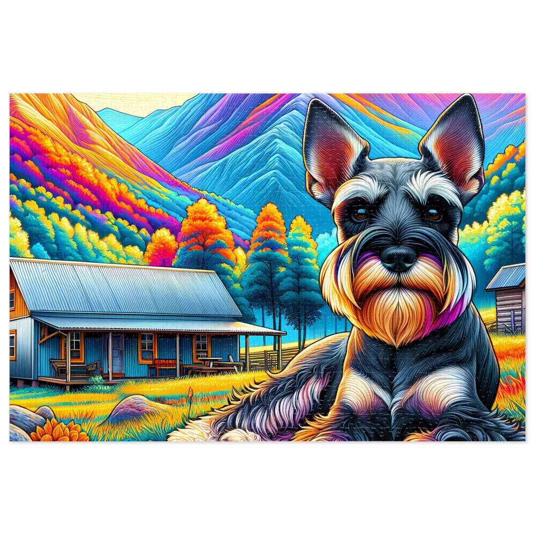 1000-piece Black & Grey Miniature Schnauzer on or Off-grid Cabin Puzzle ...