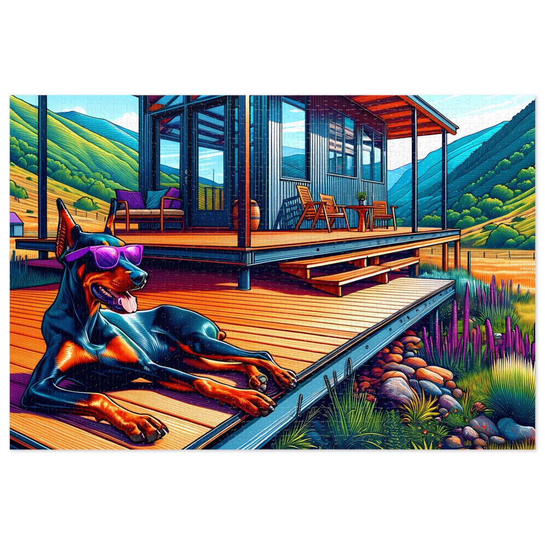 1000-piece Doberman Pinscher on or Off-grid Cabin Puzzle Vibrant ...