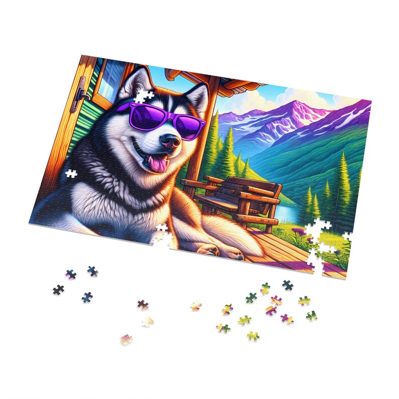 1000-piece Siberian Husky on or Off-grid Cabin Puzzle Vibrant Mountain ...