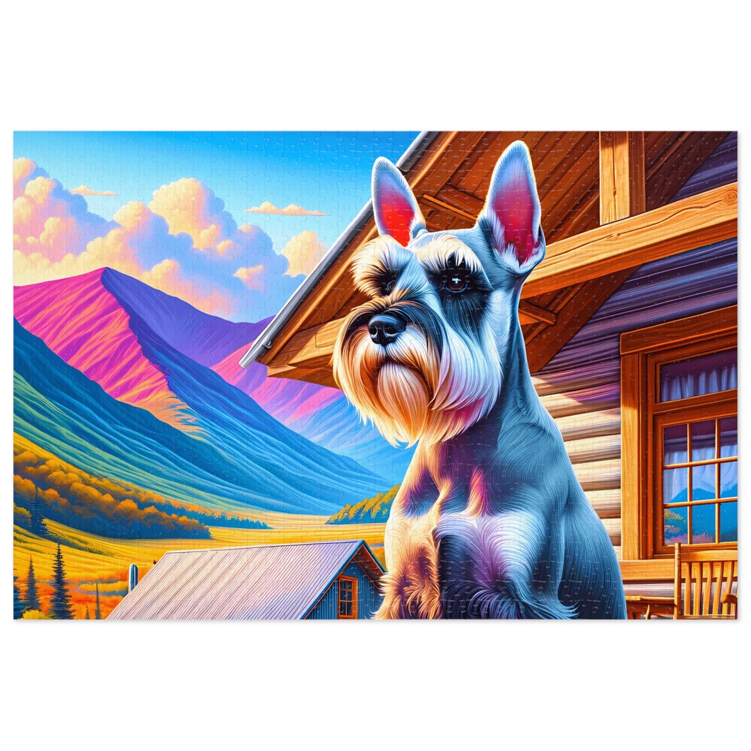 1000-piece Grey Miniature Schnauzer on or Off-grid Cabin Puzzle Vibrant ...