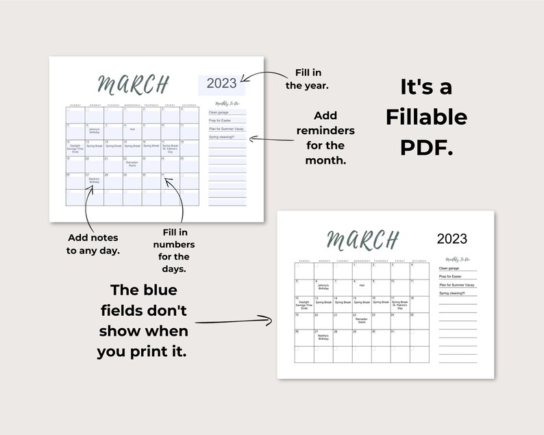 Blank Calendar Bundle Fillable Printable PDF Calendar - Etsy