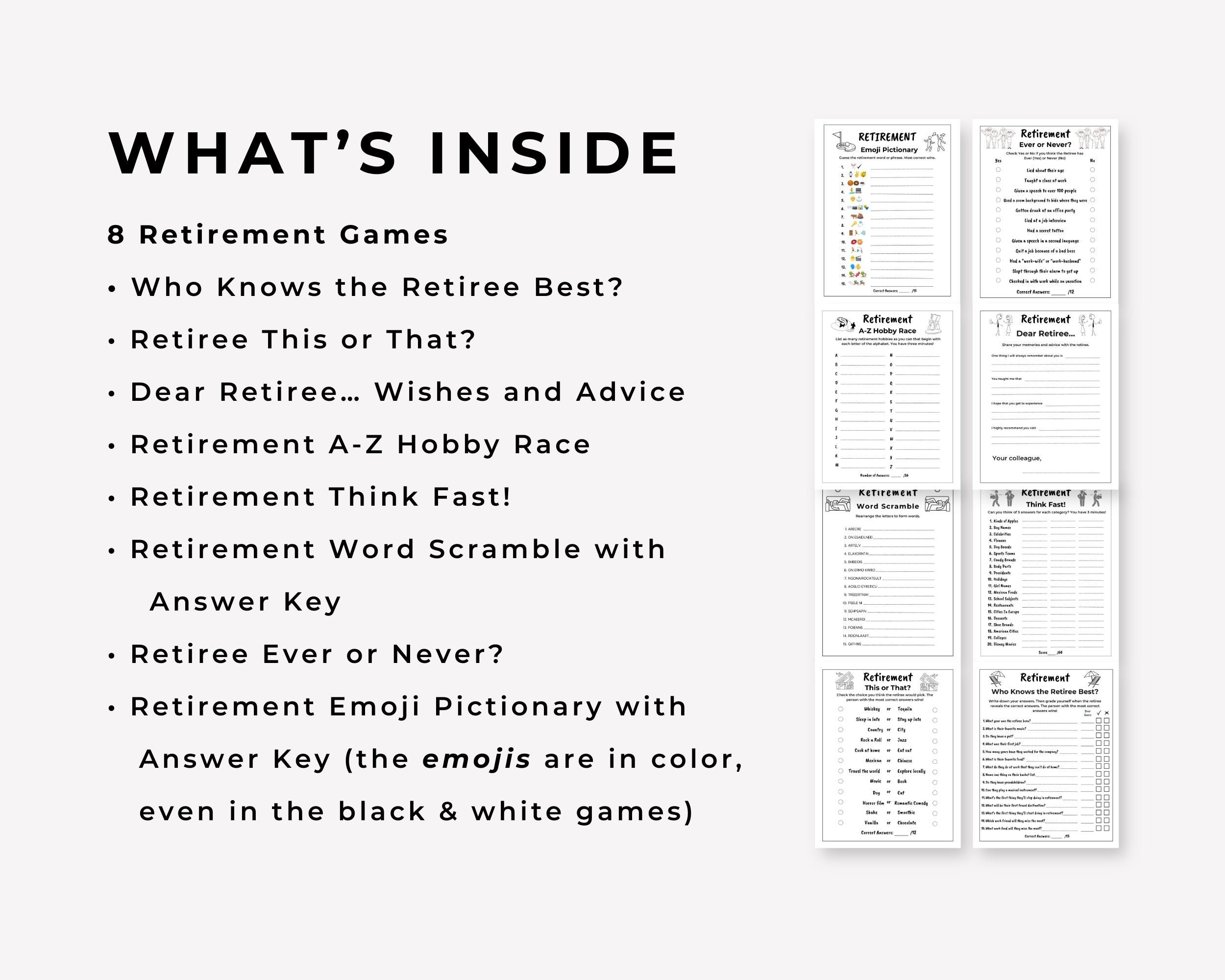 Retirement Party Game Bundle | Printable Retirement Games - Etsy