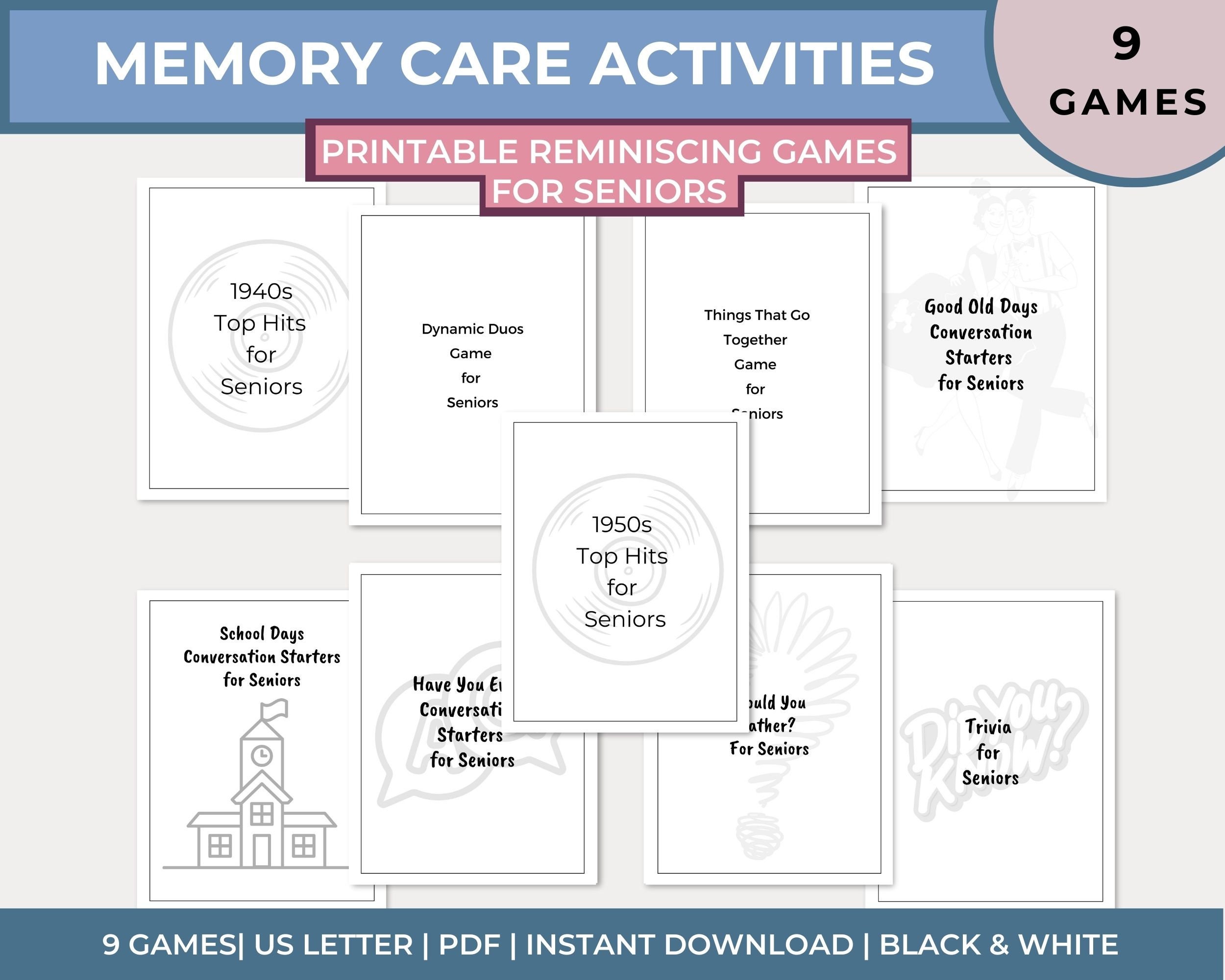 Reminiscing Games for Seniors Bundle | Printable Memory Care Activities ...