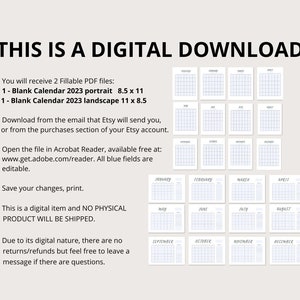 Blank Calendar Bundle Fillable Printable PDF Calendar - Etsy