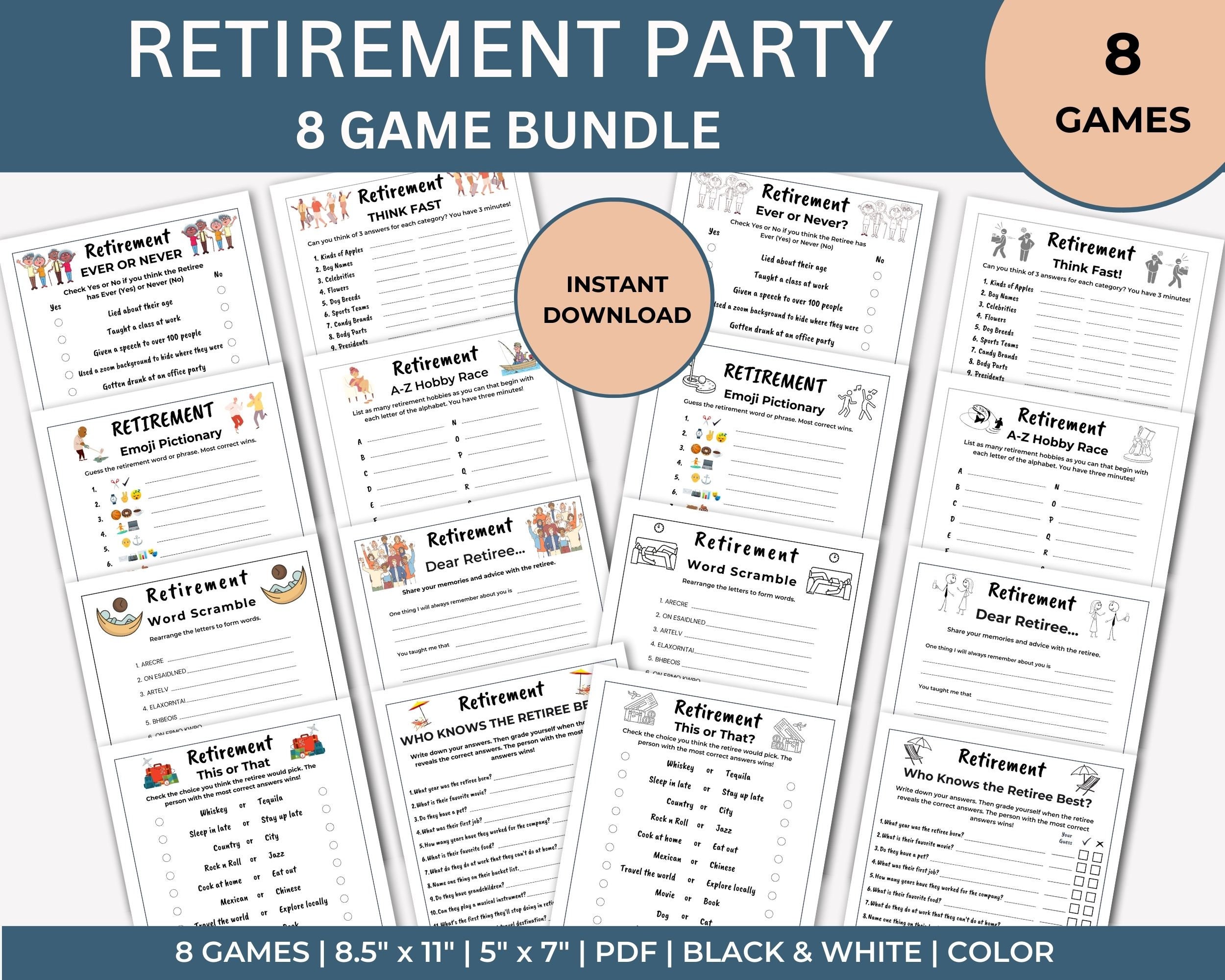 Retirement Party Game Bundle | Printable Retirement Games - Etsy