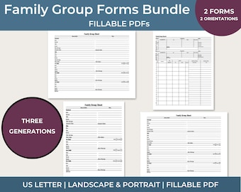 Family Group Sheet Genealogy Research Digital Printable Fillable Forms ...
