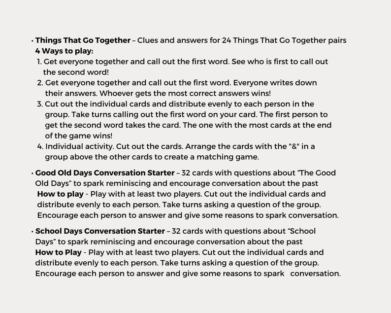 Reminiscing Games for Seniors Bundle Printable Memory Care - Etsy