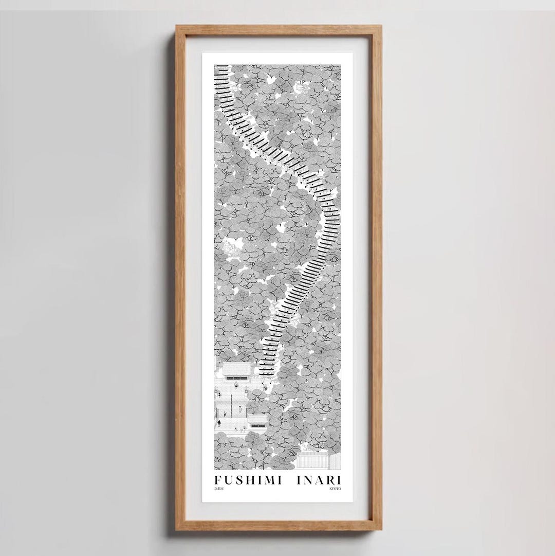 Fushimi Inari Poster Japan Black and White Hand Drawn Illustration - Etsy