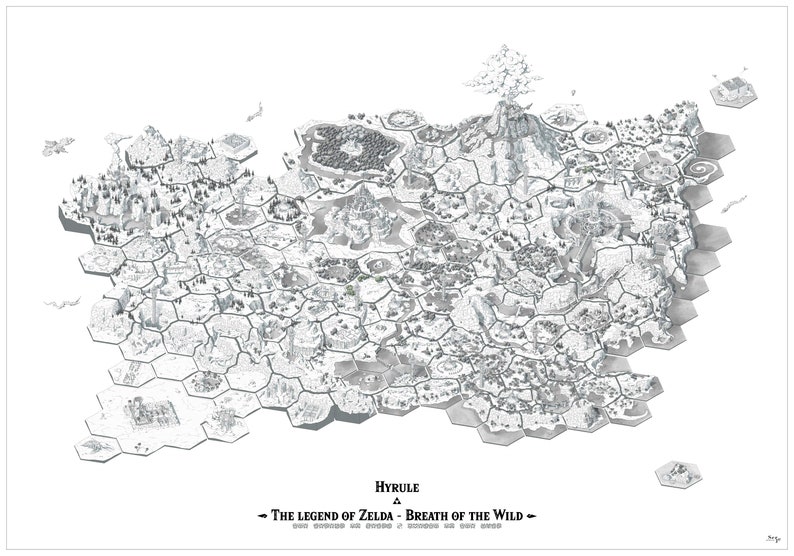 Hyrule Map - Zelda Breath of the Wild - Monochrome - Etsy