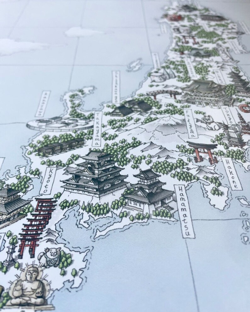 Illustrated Japan Map Color - Etsy
