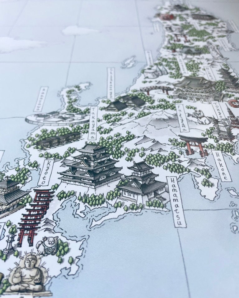 Illustrated Japan Map Color - Etsy
