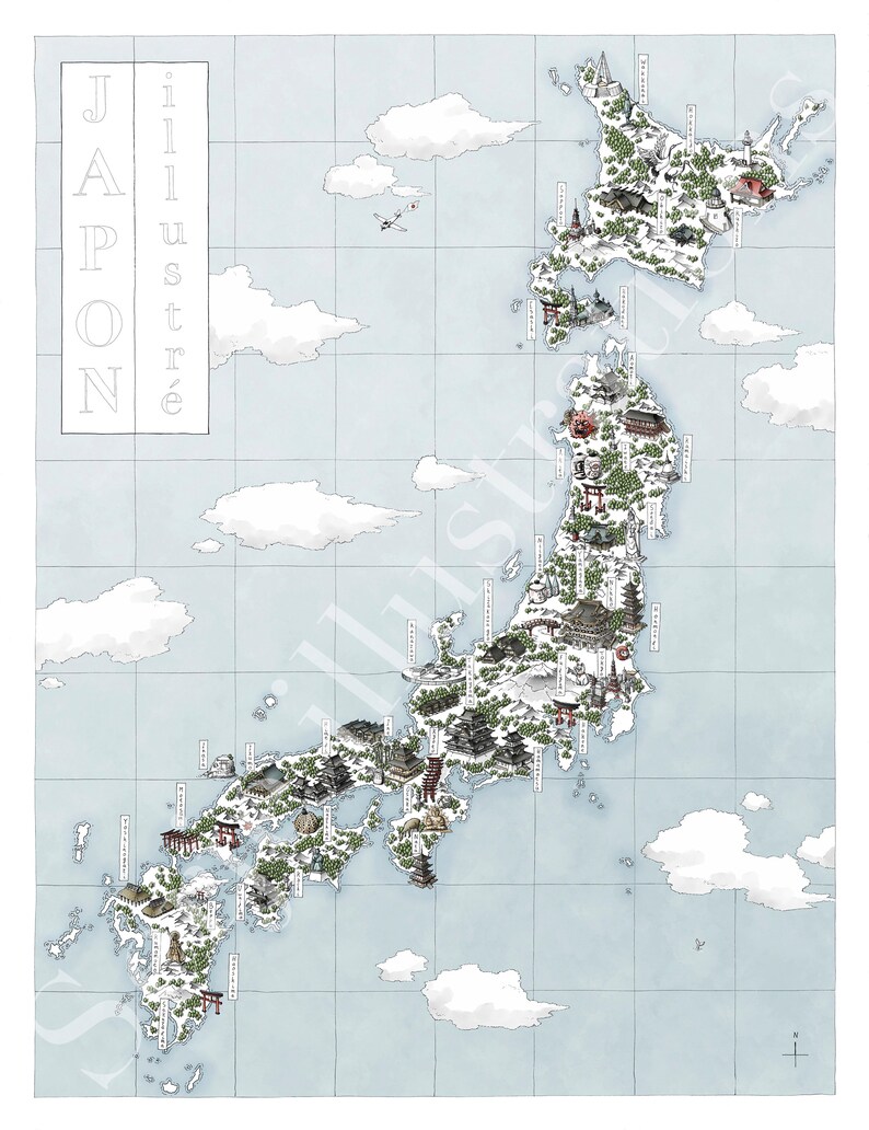 Illustrated Japan Map Color - Etsy