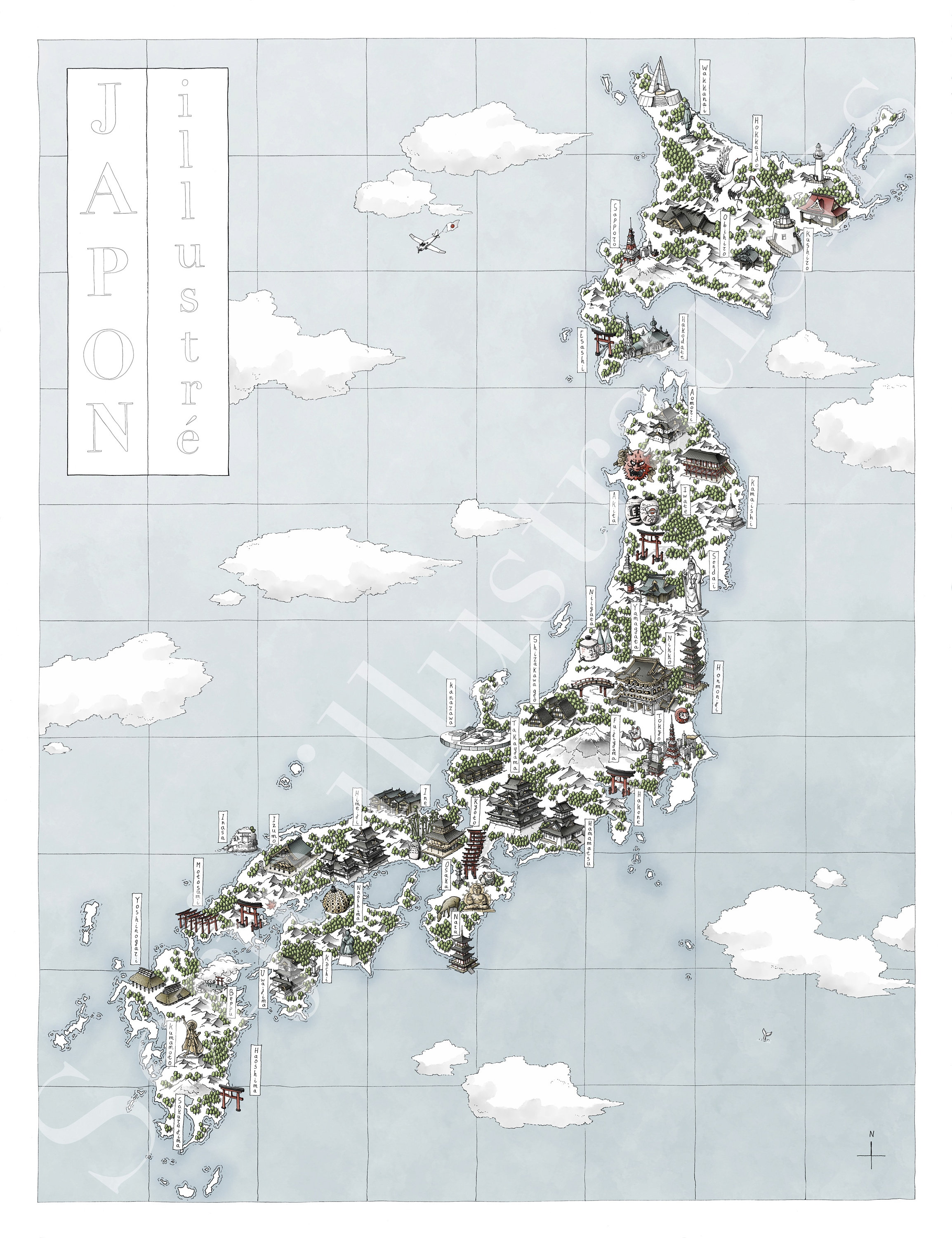 Illustrated Japan Map Color - Etsy