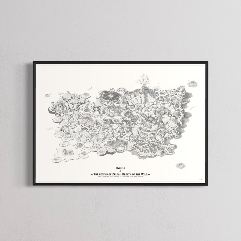 Hyrule Map - Zelda Breath of the Wild - Monochrome - Etsy