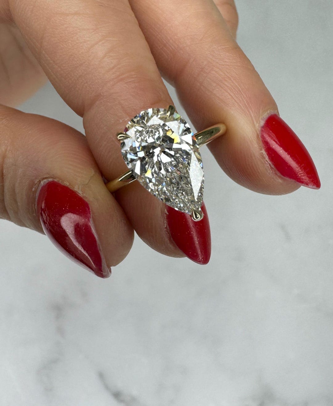 3 Carat Pear Shape E/VVS2 Lab Grown Diamond Engagement Tear Drop Cut ...