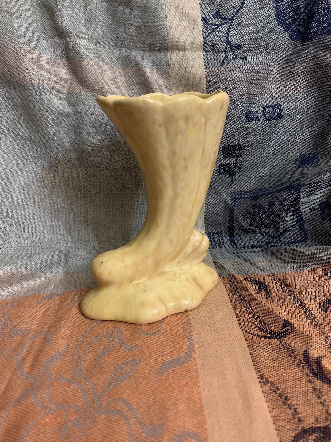 Vintage Australian Pates Pottery Yellow Cornucopia Shell Vase (made in ...